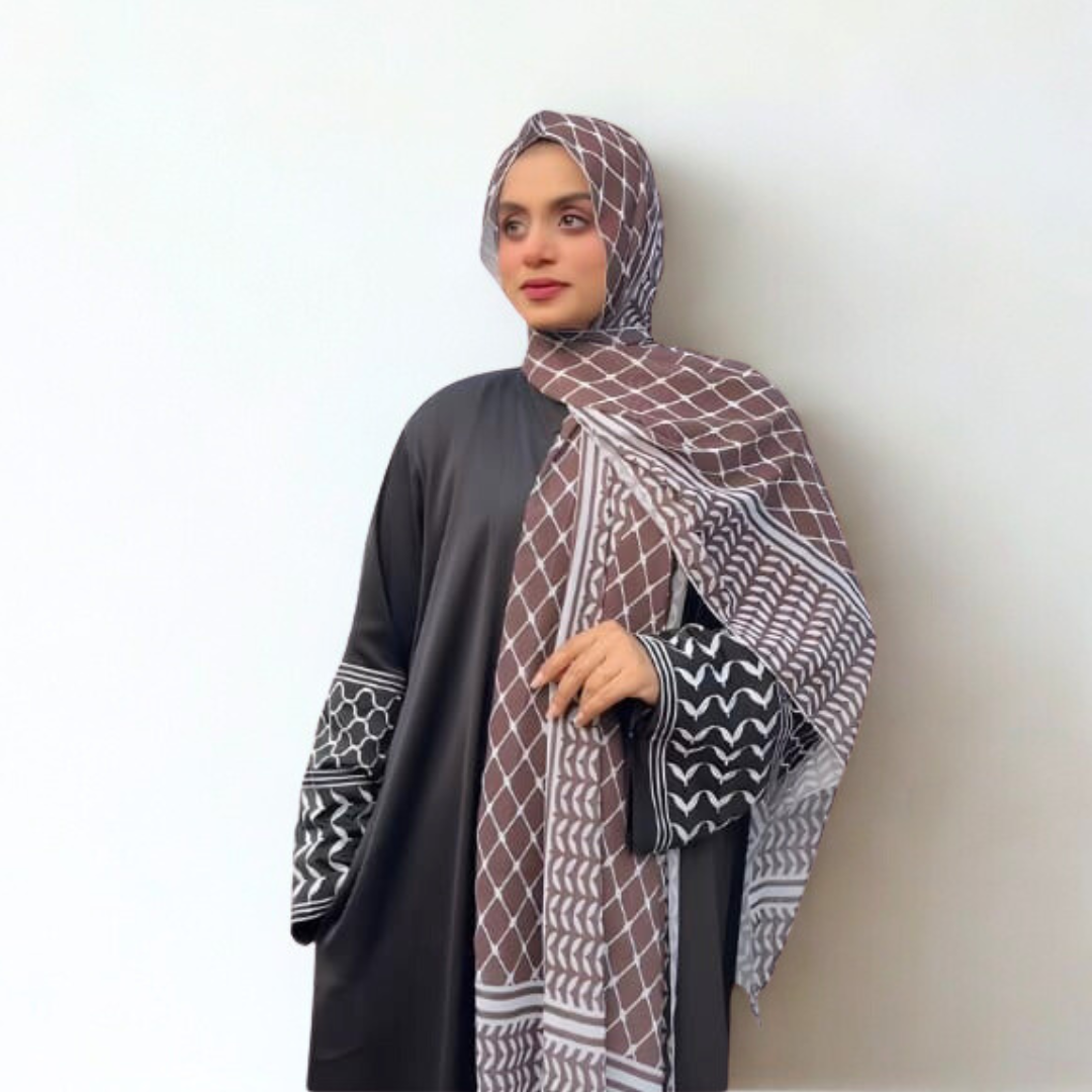 Coffee Color Zafran Silk Abaya with Matching Hijab | Govaly